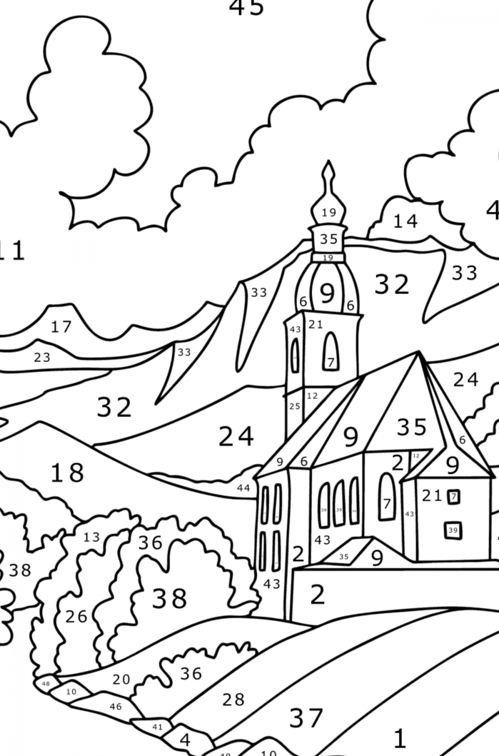 Autumn in Bavaria coloring page | Coloring-for-Adults.com