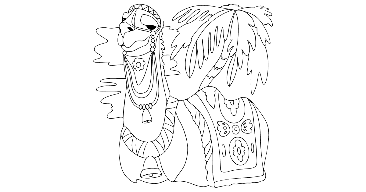Camel on holiday - Camels coloring pages for Adults online