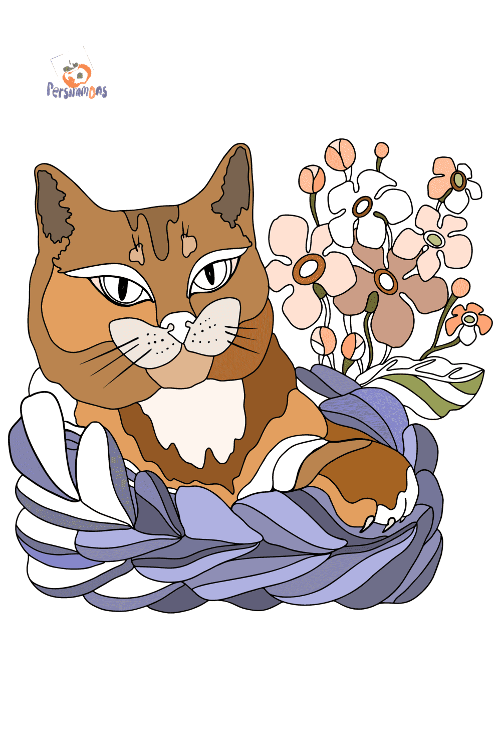 The cat in the purple basket - Cats Coloring pages for Adults Online