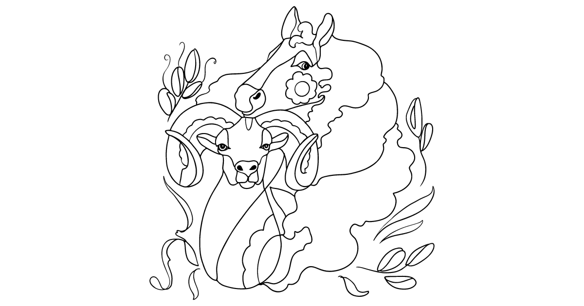Year of the horse and goat - Chinese New Year coloring pages