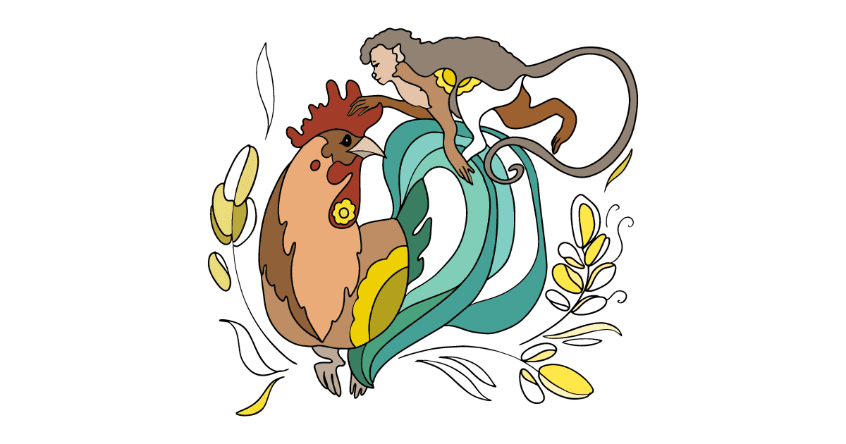 Year of the monkey and the rooster - Chinese New Year coloring pages