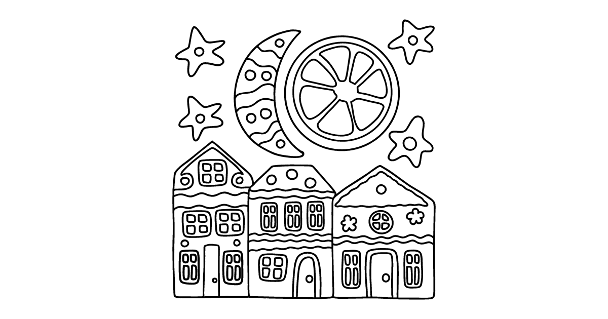 Gingerbread town - Christmas coloring pages online and printable
