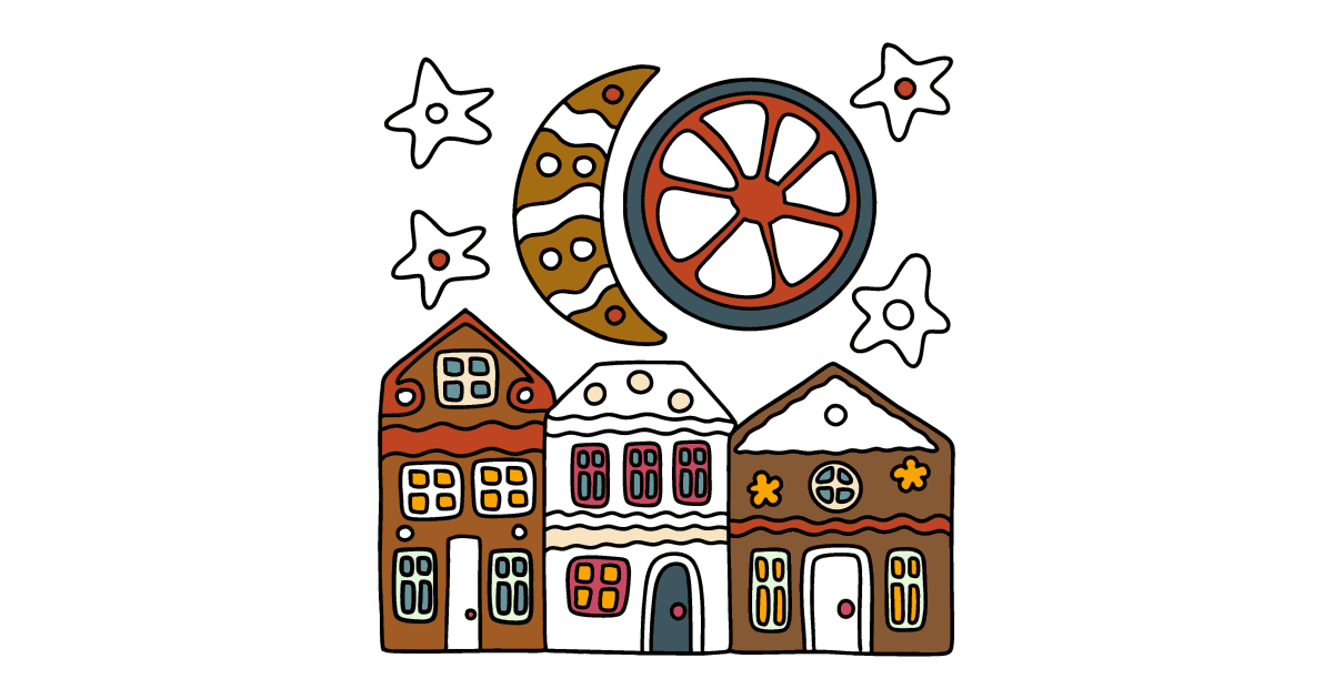 Gingerbread town - Christmas coloring pages online and printable