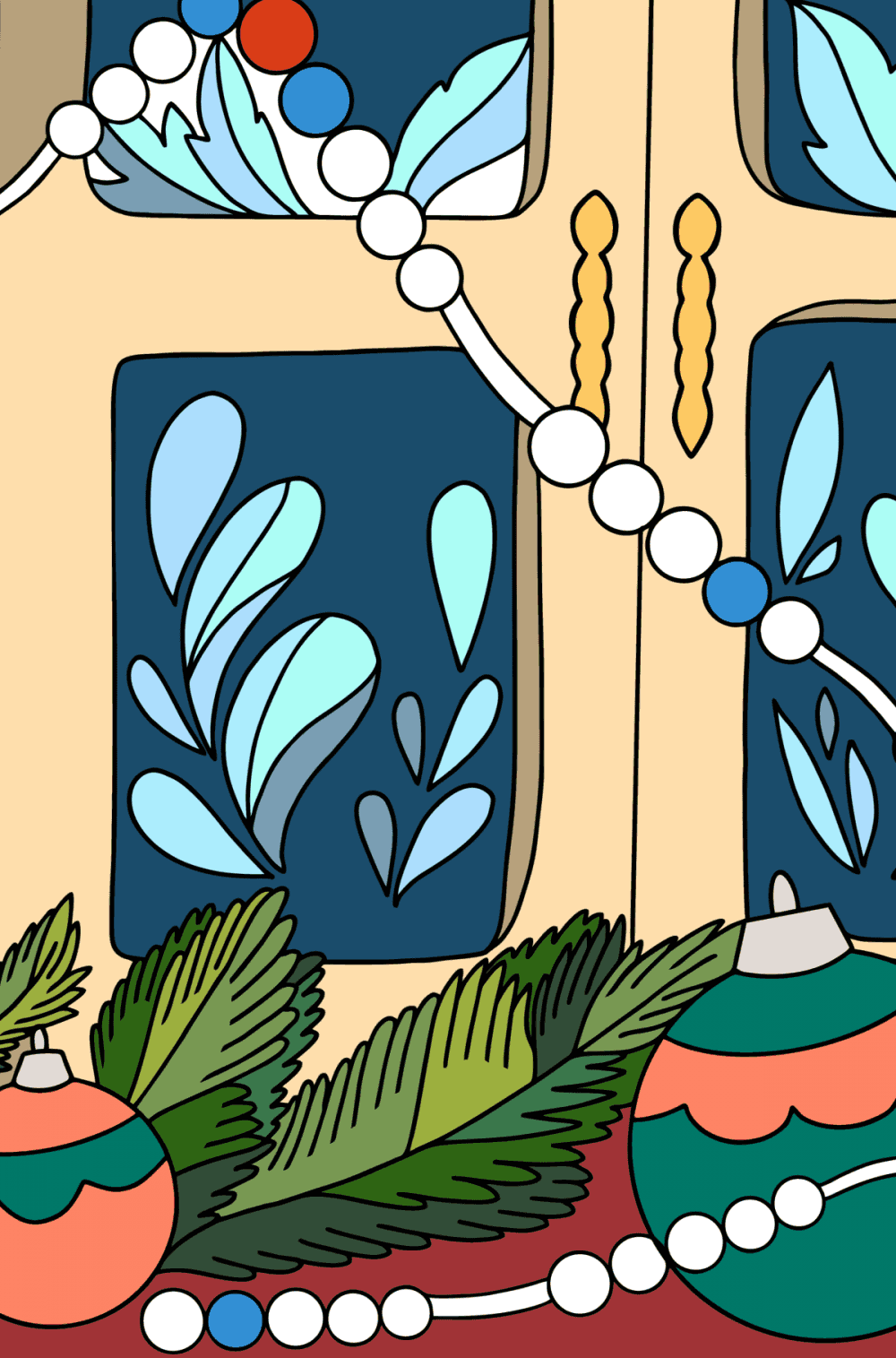 Coloring Page - Christmas Baubles on a Tree ♥ Online for Free!