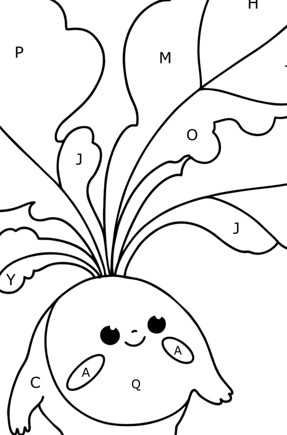 Mewarnai gambar Lobak lucu untuk anak-anak - pilih dan warnai