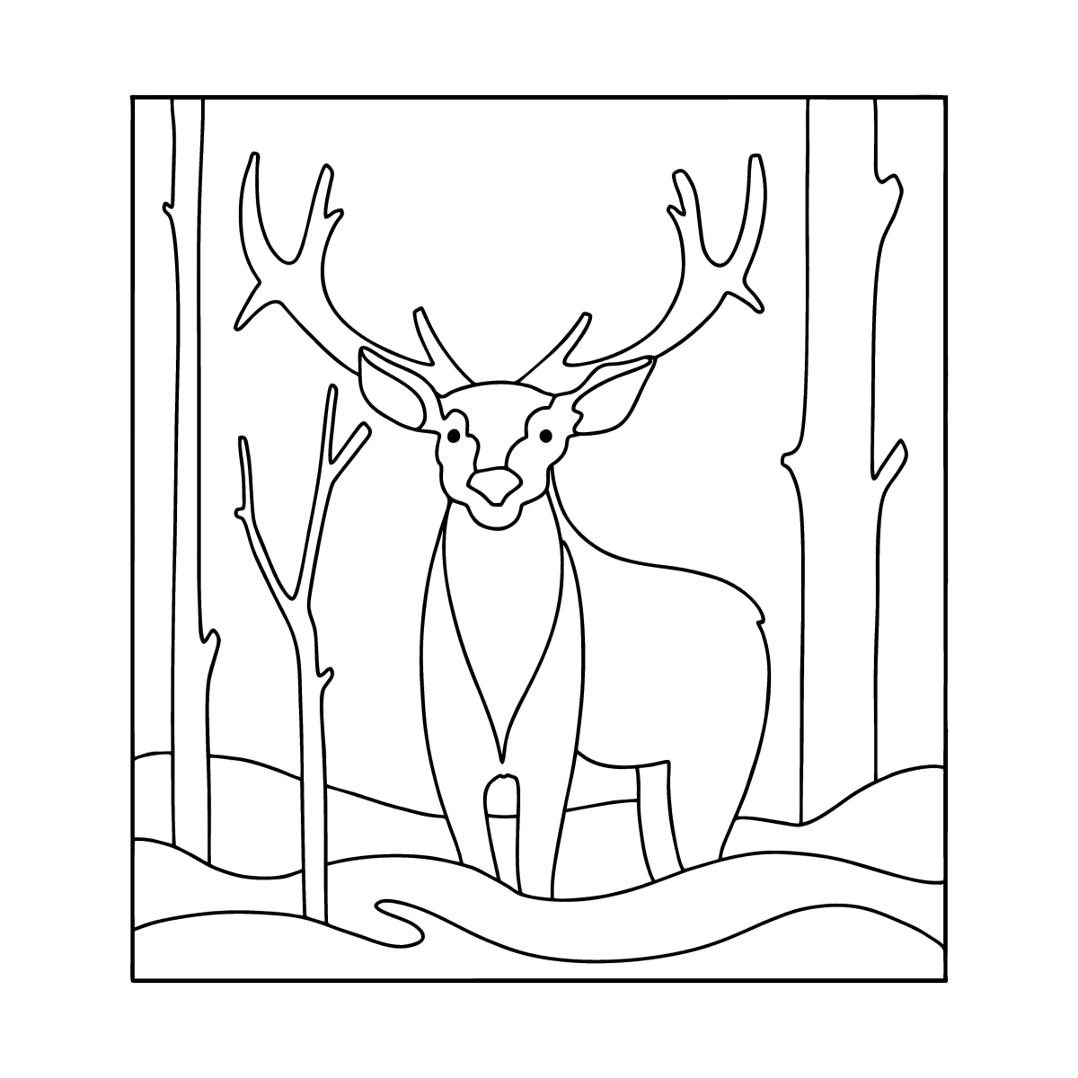 Coloring page Deer in the winter forest for Kids - Play online!