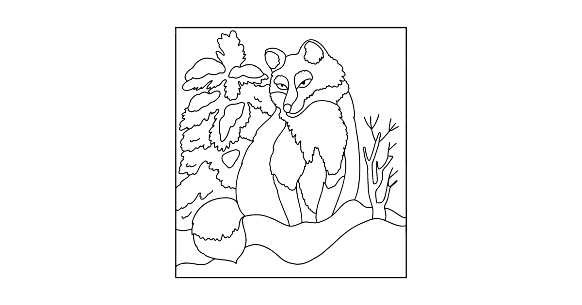 Coloring page Fox in the winter forest for Kids - Play online!