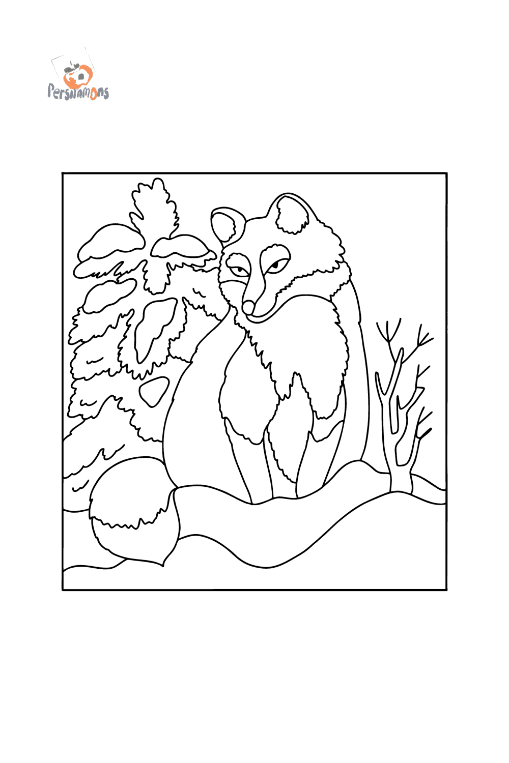 Coloring page Fox in the winter forest for Kids - Play online!