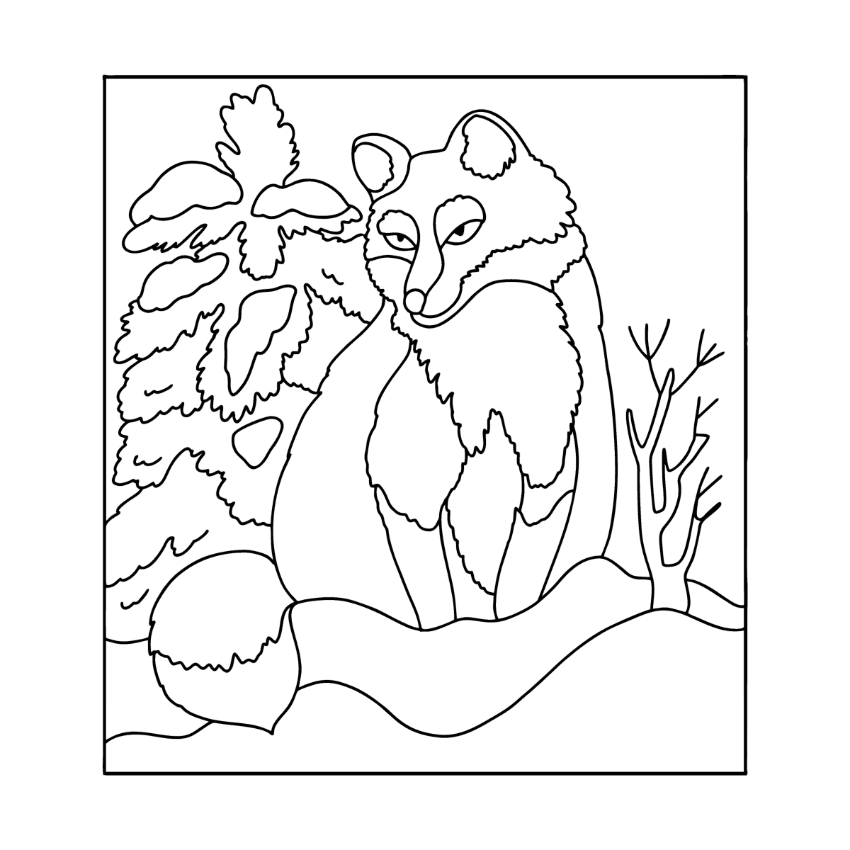 Coloring page Fox in the winter forest for Kids - Play online!