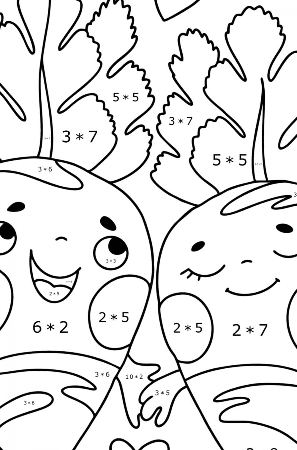 Carrots in love - Cute coloring pages for Adults online
