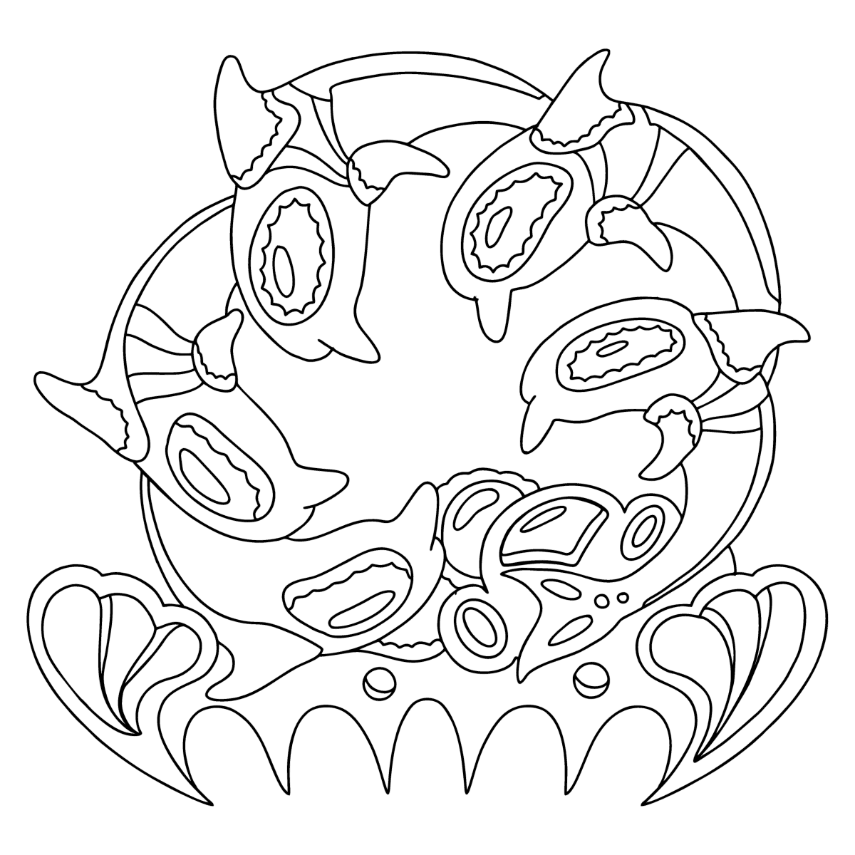 Hairpin with dolphins and agate - Dolphins coloring pages for Adults