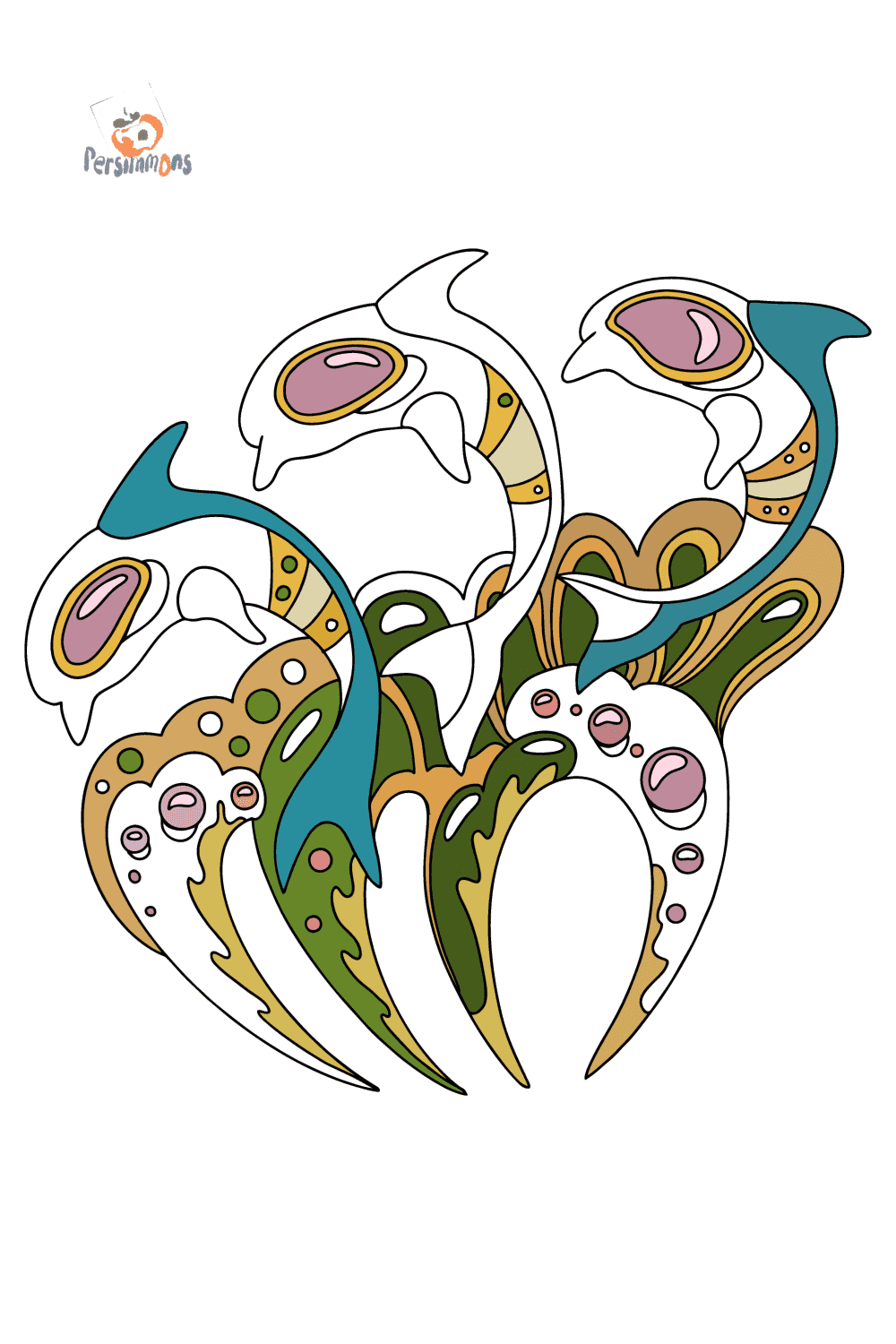 Comb of agate and amethyst - Dolphins coloring pages for Adults