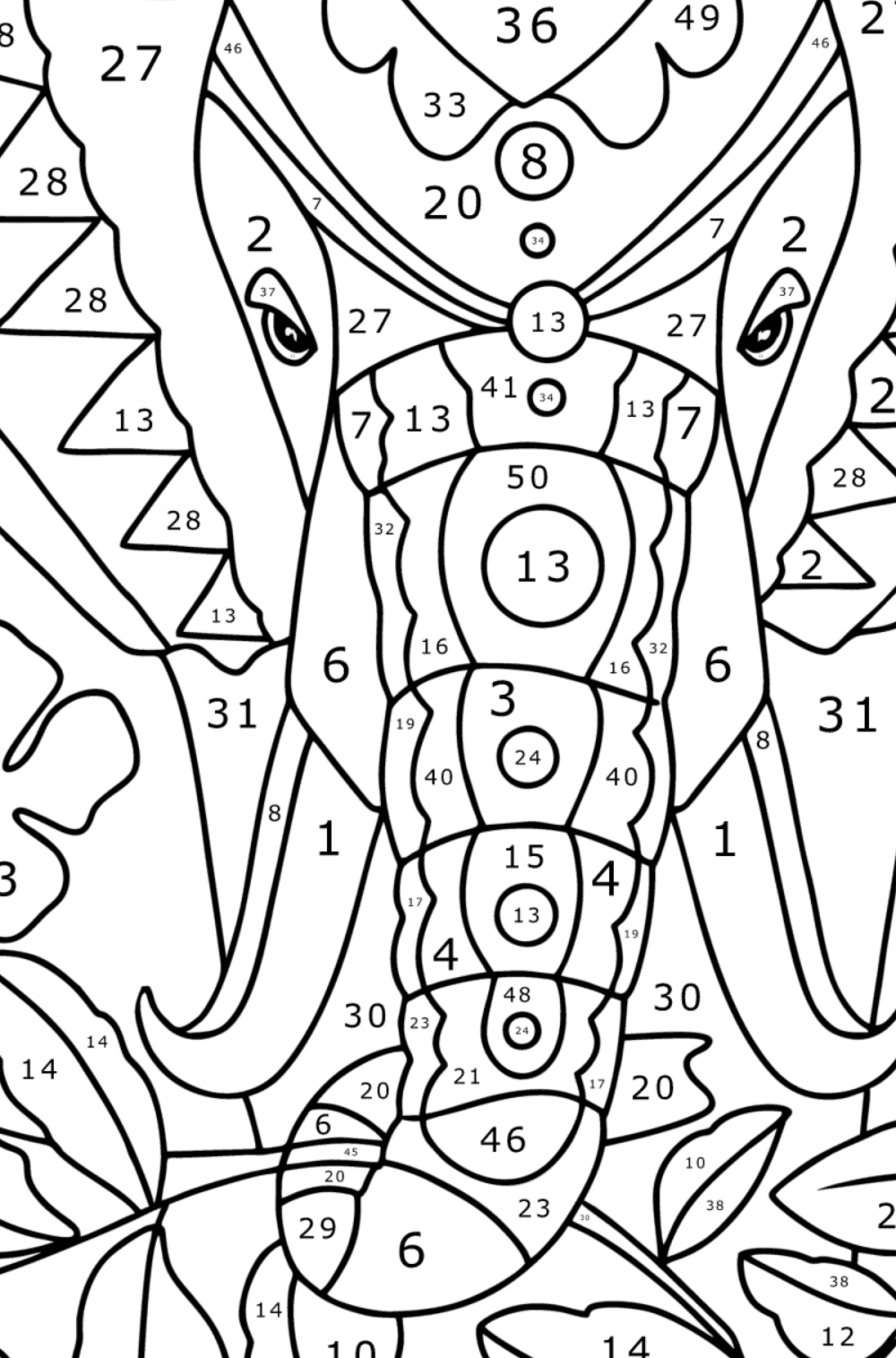 Elephant with patterns - Elephants coloring pages for Adults online