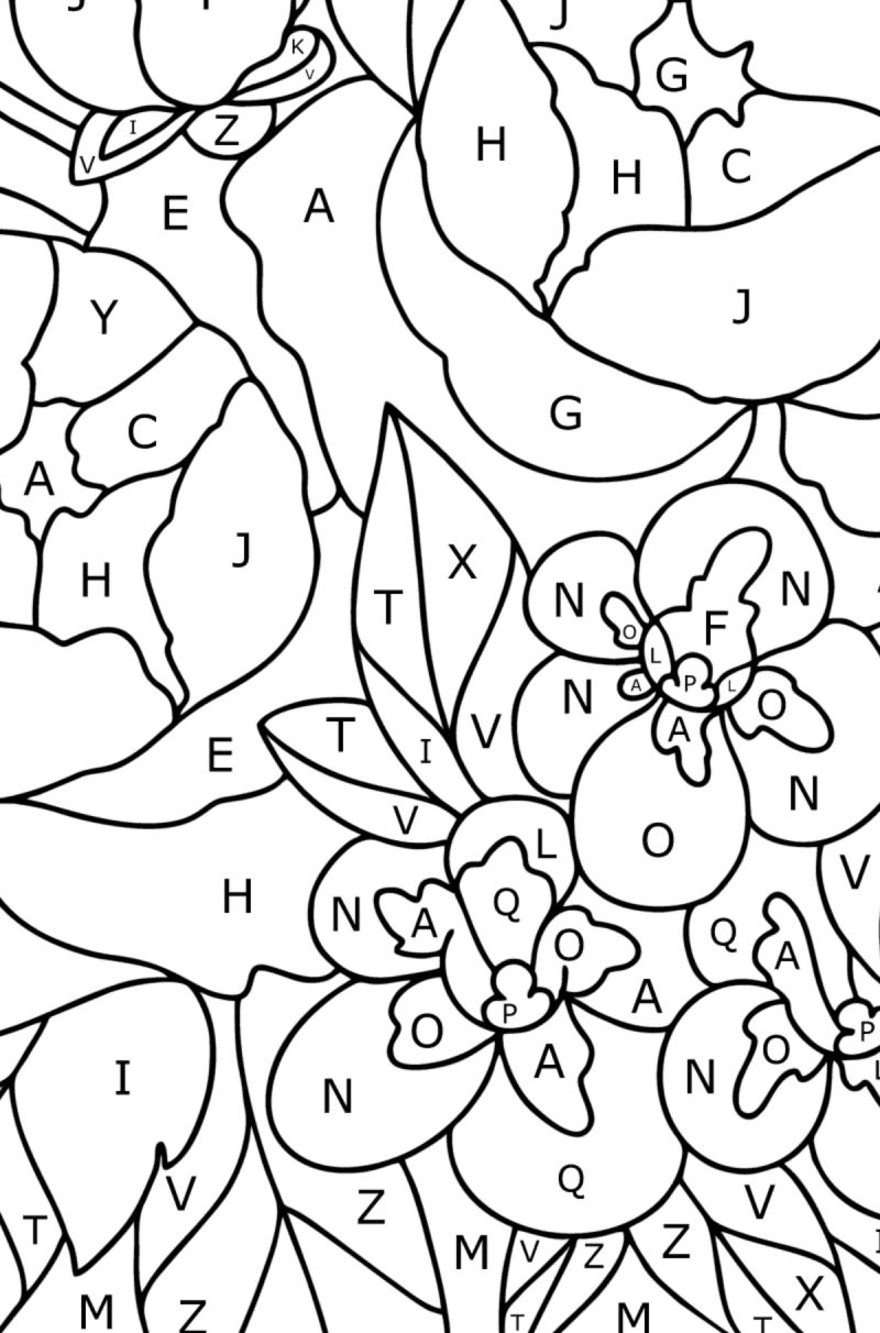 Rose and primrose in a basket - Flowers Coloring Pages for Adults