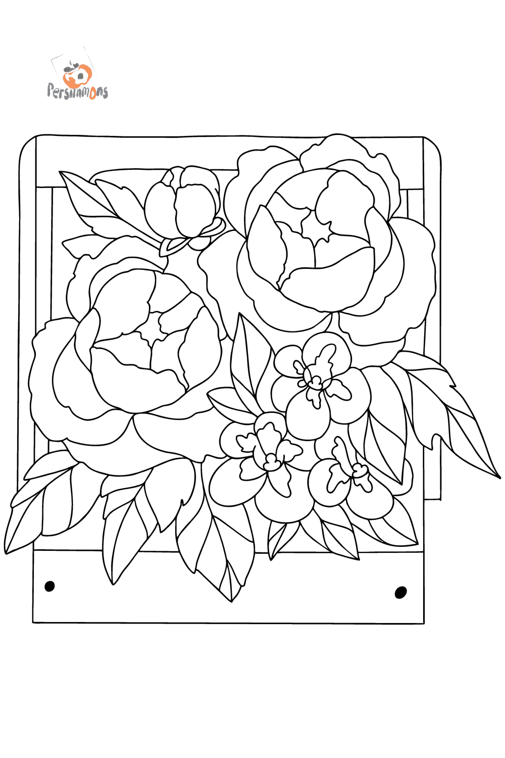 Rose and primrose in a basket - Flowers Coloring Pages for Adults