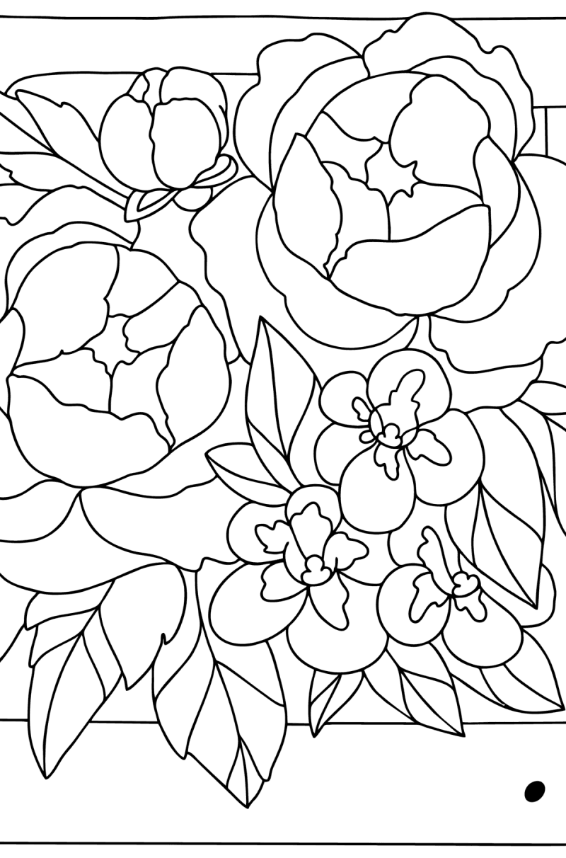 Rose and primrose in a basket - Flowers Coloring Pages for Adults