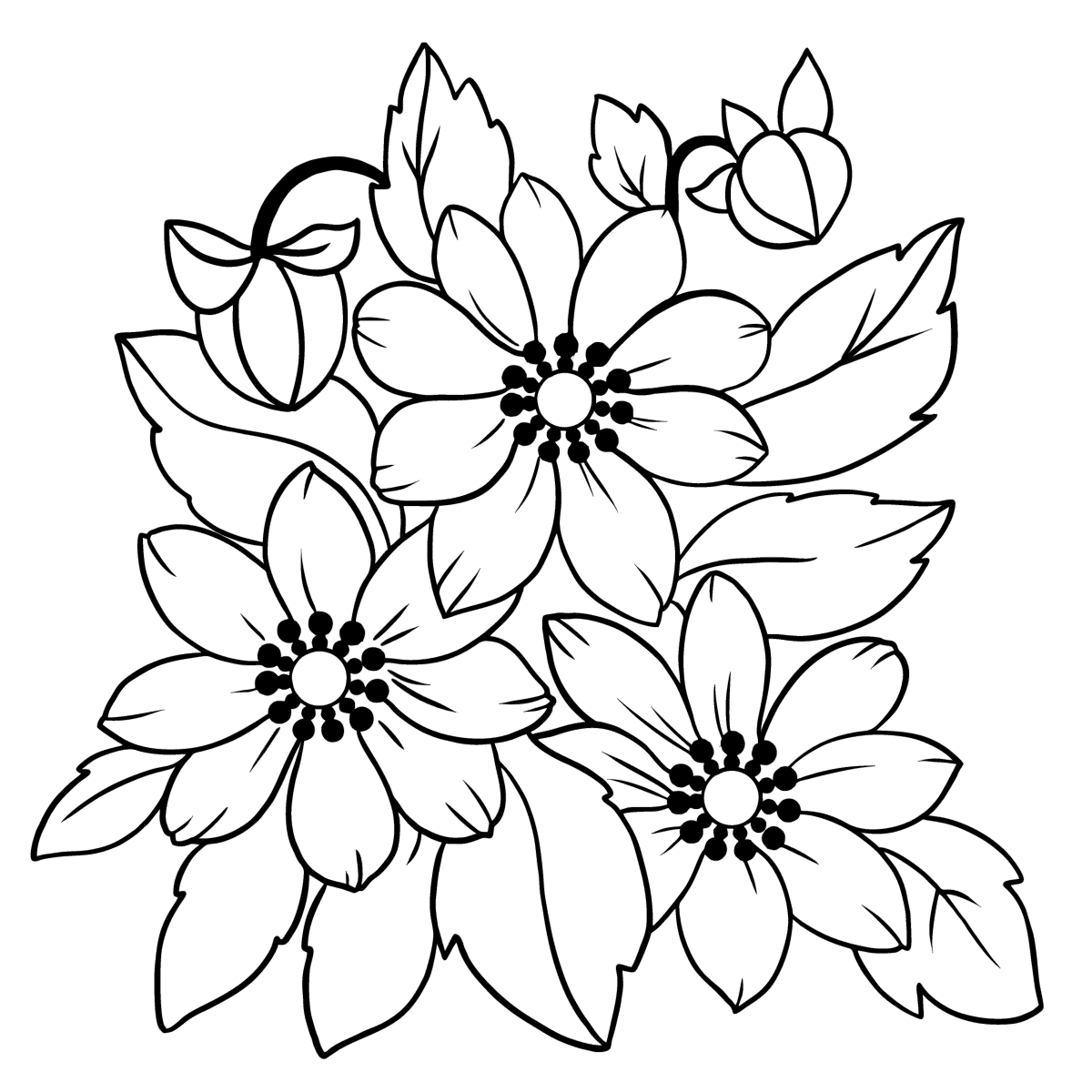 Beautiful wild flowers - Flowers Coloring Pages for Adults Online