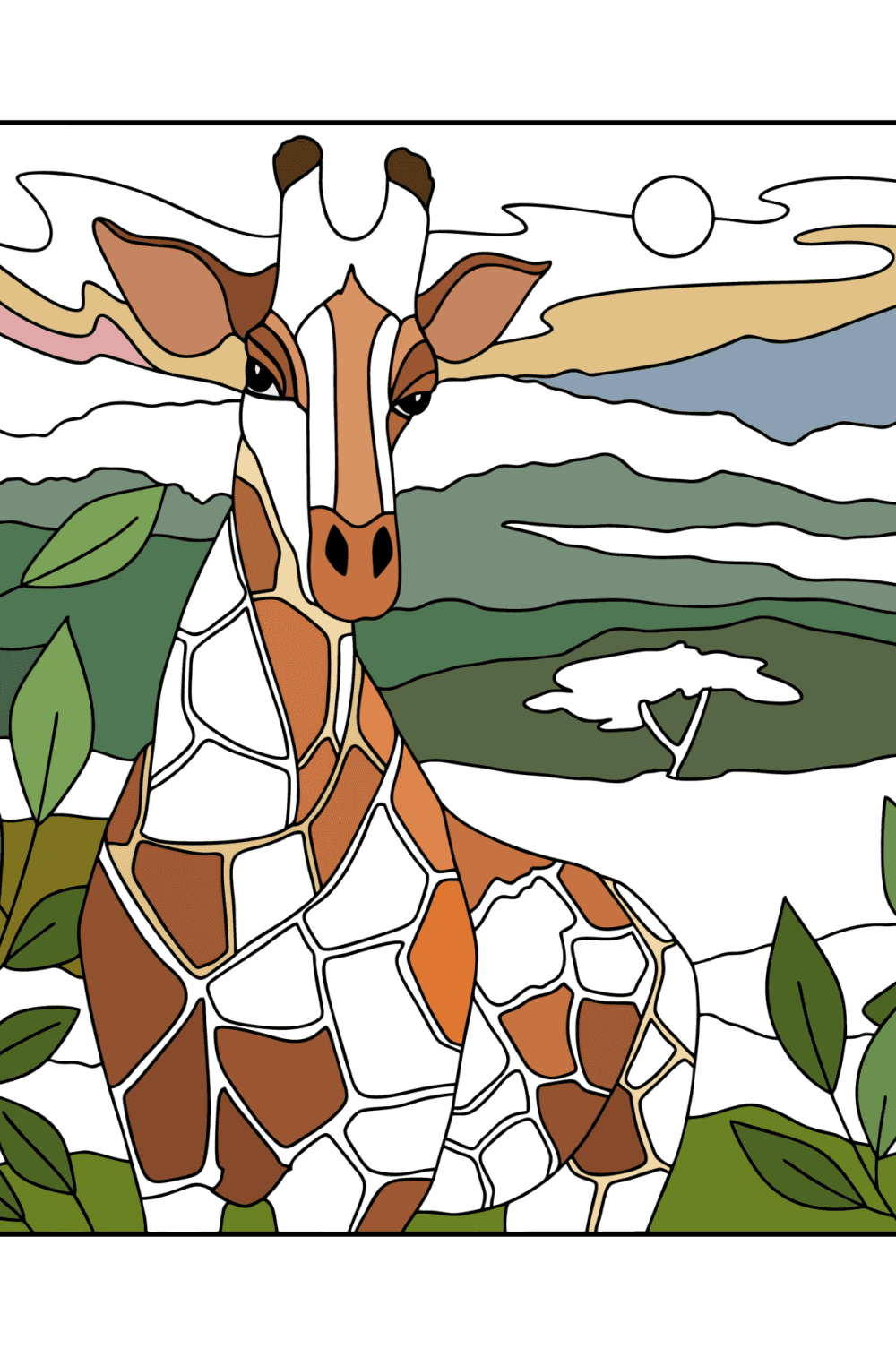 Kind giraffe - Giraffes coloring pages for Adults online Kind giraffe - Giraffes coloring pages for Adults online