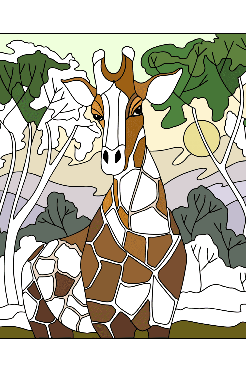 Kind giraffe - Giraffes coloring pages for Adults online Kind giraffe - Giraffes coloring pages for Adults online