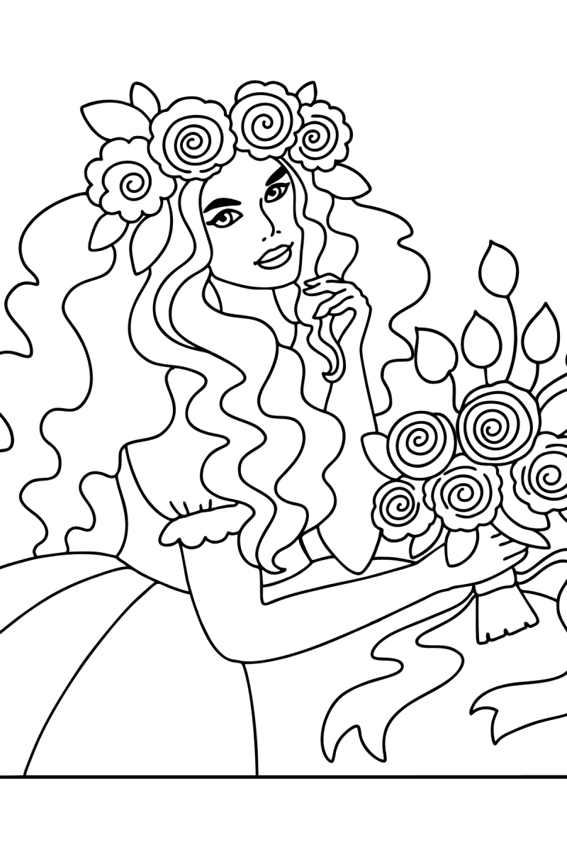 Flower princess - Woman coloring pages for Adults Print and Online