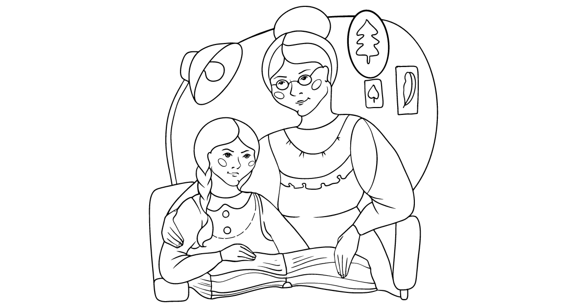 Liebe Oma und Enkelin - Ausmalbilder Großeltern Tag für Erwachsene