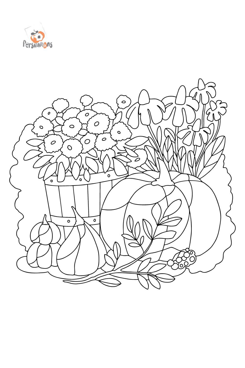 Flowers and Pumpkins coloring page ♥ Online and Print for Free!