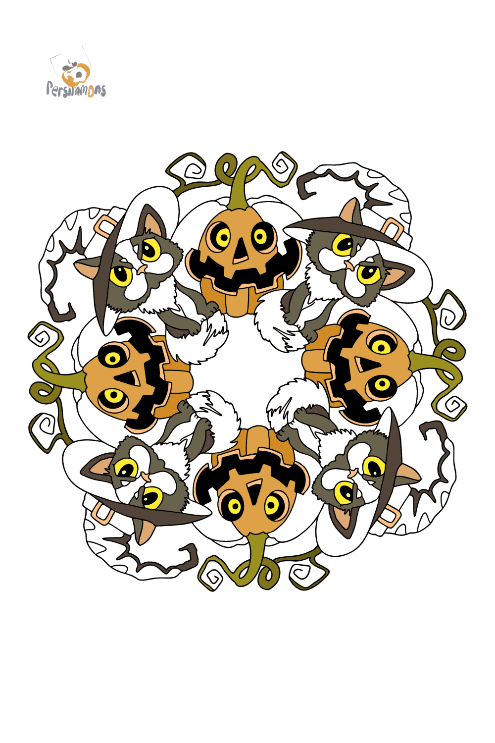 Mandala halloween cat coloring page | Coloring-for-Adults.com