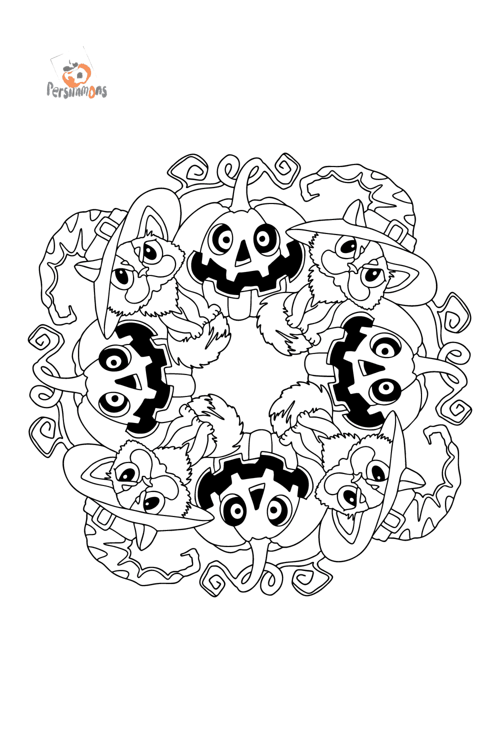 Mandala halloween cat coloring page | Coloring-for-Adults.com