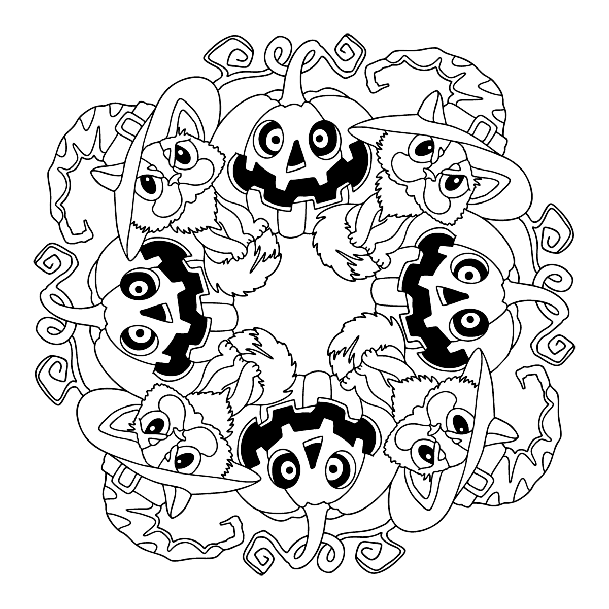 Mandala halloween cat coloring page | Coloring-for-Adults.com