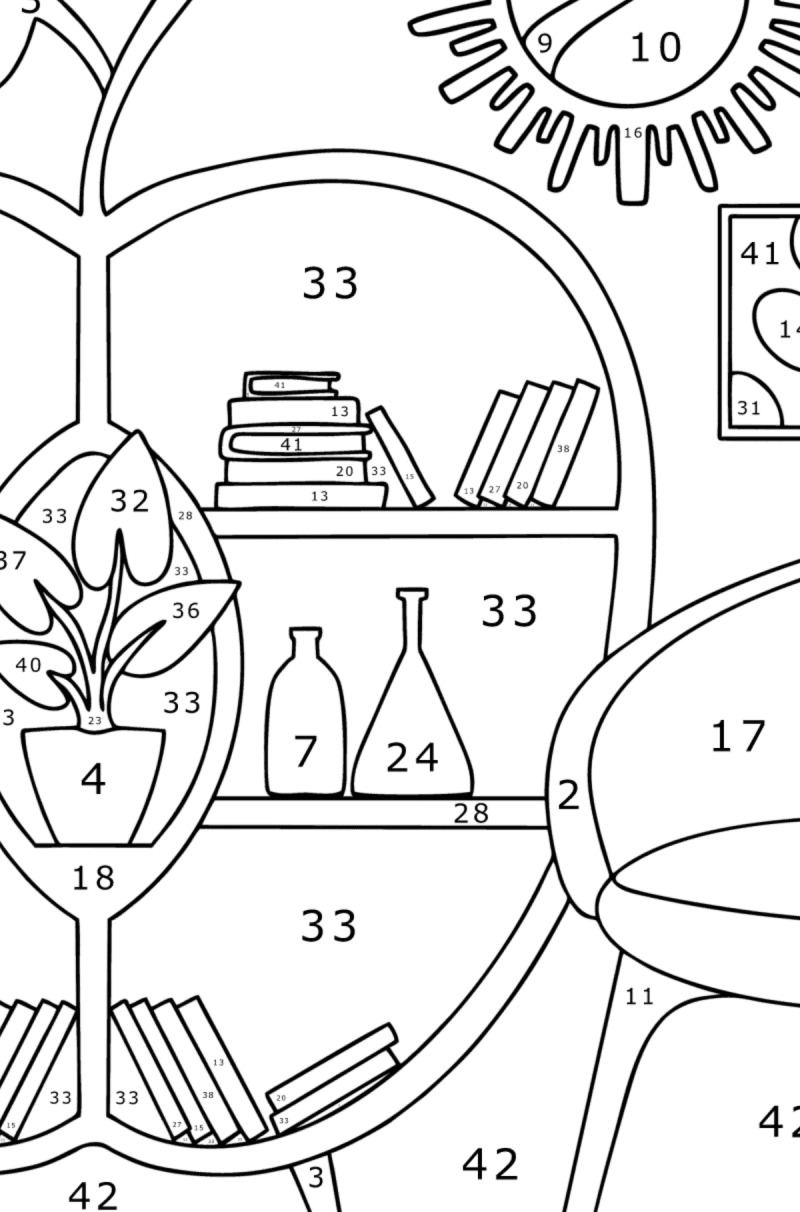 Bookshelf coloring page online | Coloring-for-Adults.com