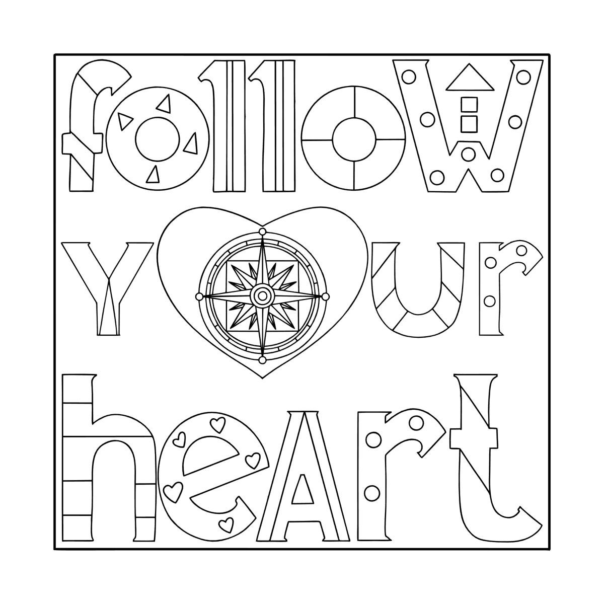 Follow your heart coloring page | Coloring-for-Adults.com
