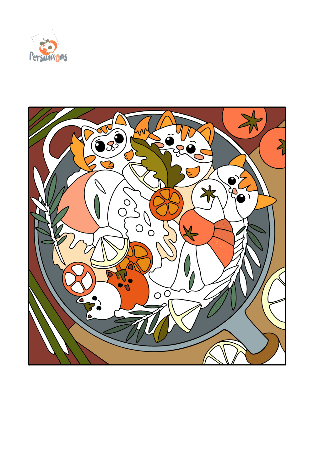 Potato cats with shrimp coloring page | Coloring-for-Adults.com