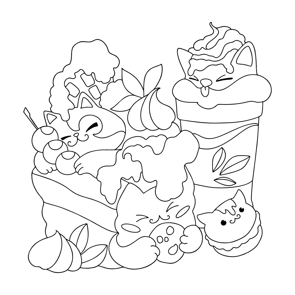 Sweet cats coloring page online | Coloring-for-Adults.com