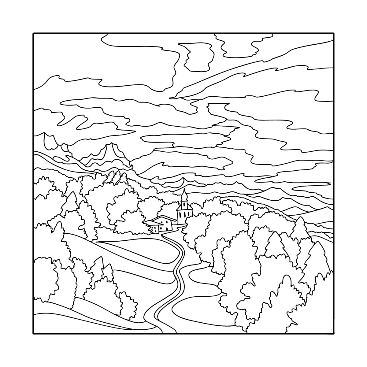 Bavarian Mountains Germany - Landscapes coloring pages for Adults