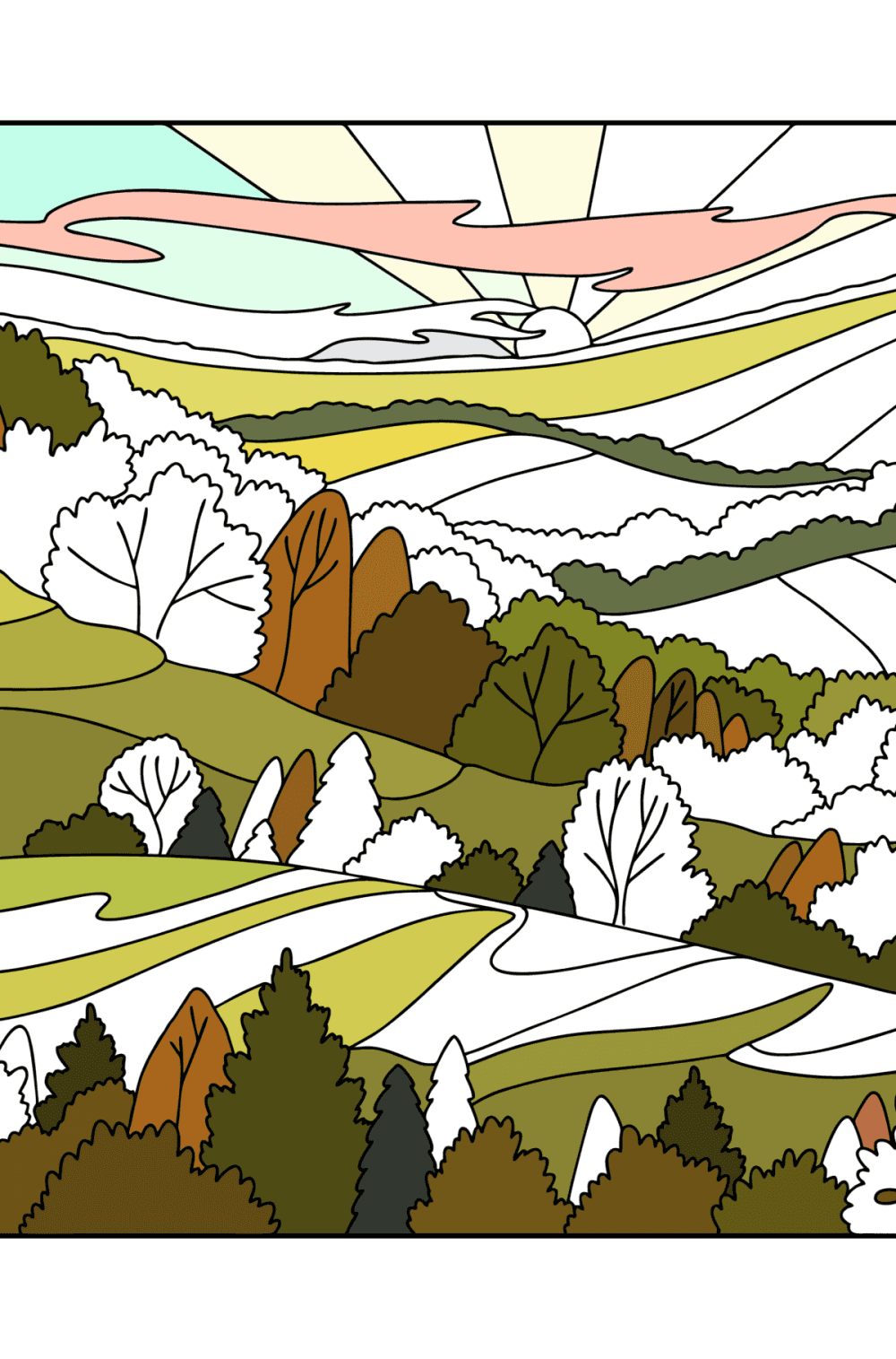 Sunrise - Landscapes coloring pages for Adults online and printable
