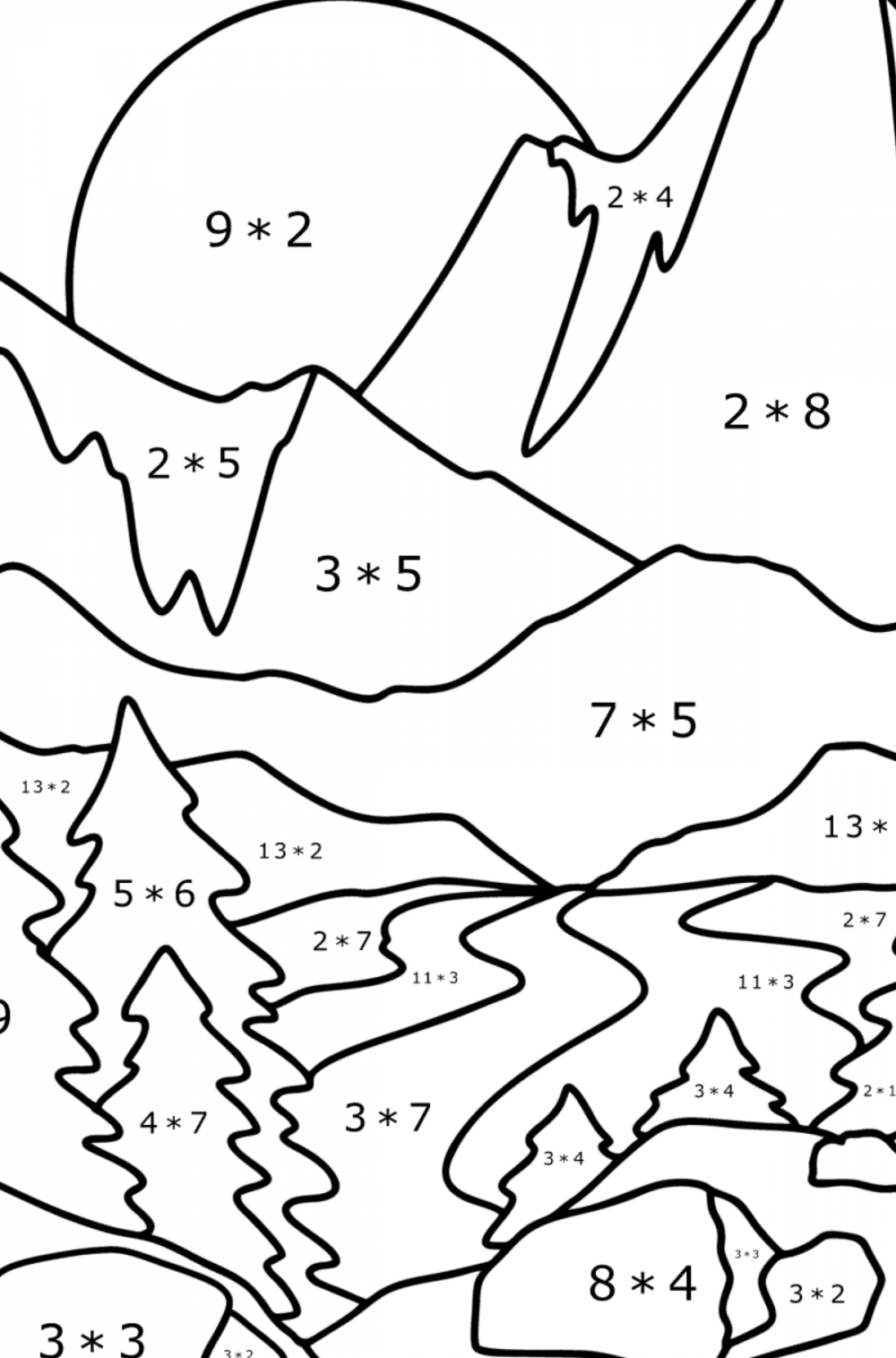 Sunset in the Alps - Landscapes coloring pages for Adults