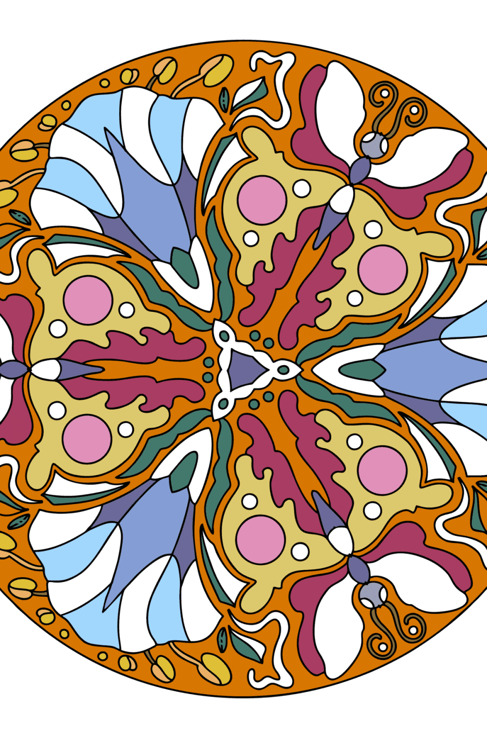 Mandala - Yellow flowers on red coloring page ♥ Online for Free!
