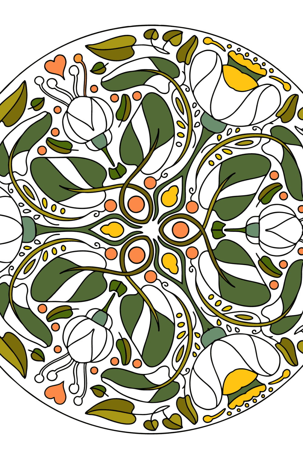 Mandala - Yellow flowers on red coloring page ♥ Online for Free!