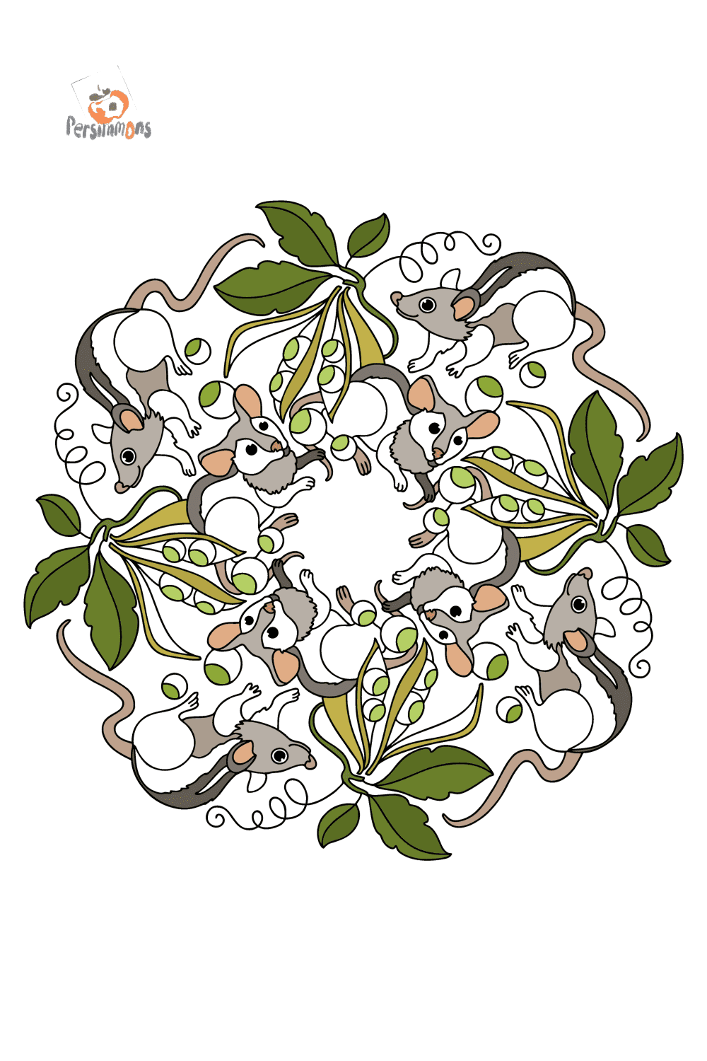 Mandala - Mice and peas coloring page | Coloring-for-Adults.com Mandala - Mice and peas coloring page | Coloring-for-Adults.com