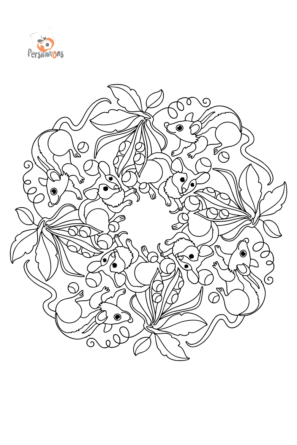 Mandala - Mice and peas coloring page | Coloring-for-Adults.com