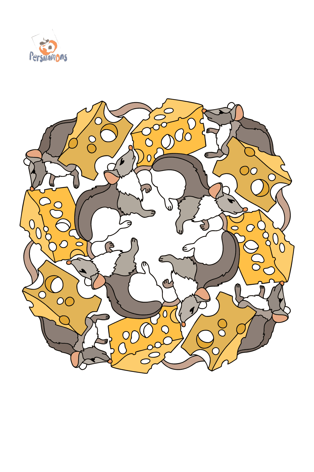 Mandala - Mice and cheese coloring page | Coloring-for-Adults.com
