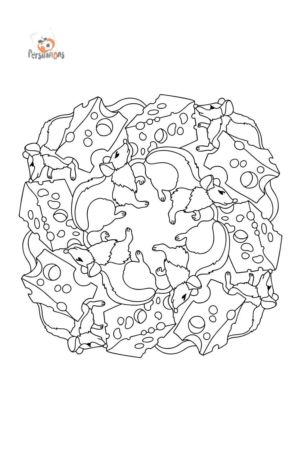 Mandala - Mice and cheese coloring page | Coloring-for-Adults.com