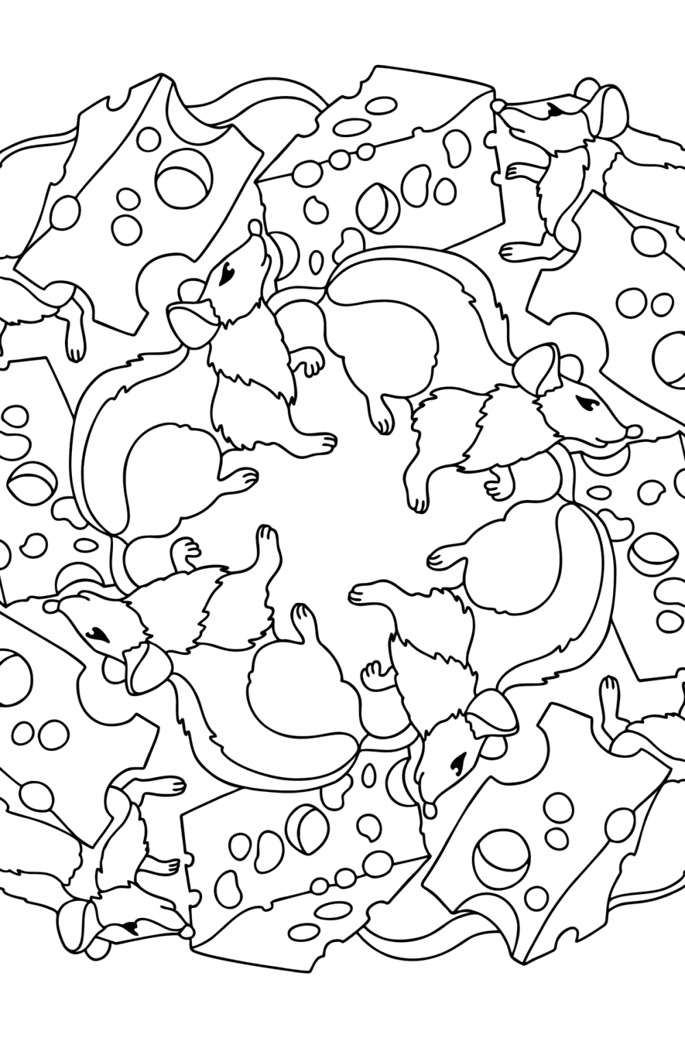 Mandala - Mice and cheese coloring page | Coloring-for-Adults.com