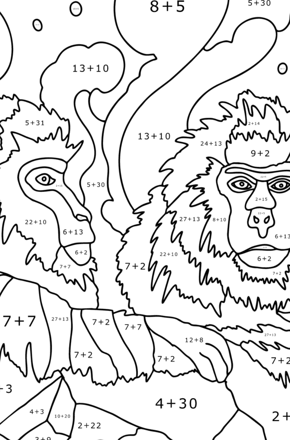 Happy monkeys - Monkey coloring pages for Adults online and printable