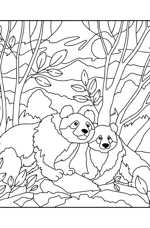 Søte pandaer Tegning til fargelegging - Coloring-for-Adults.com