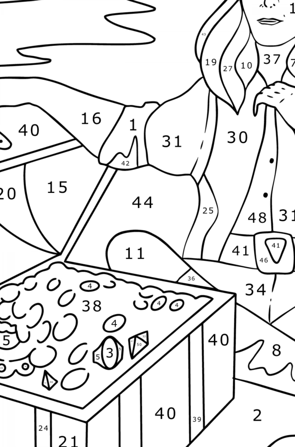 Pirate and jewels - Pirates coloring pages for Adults online