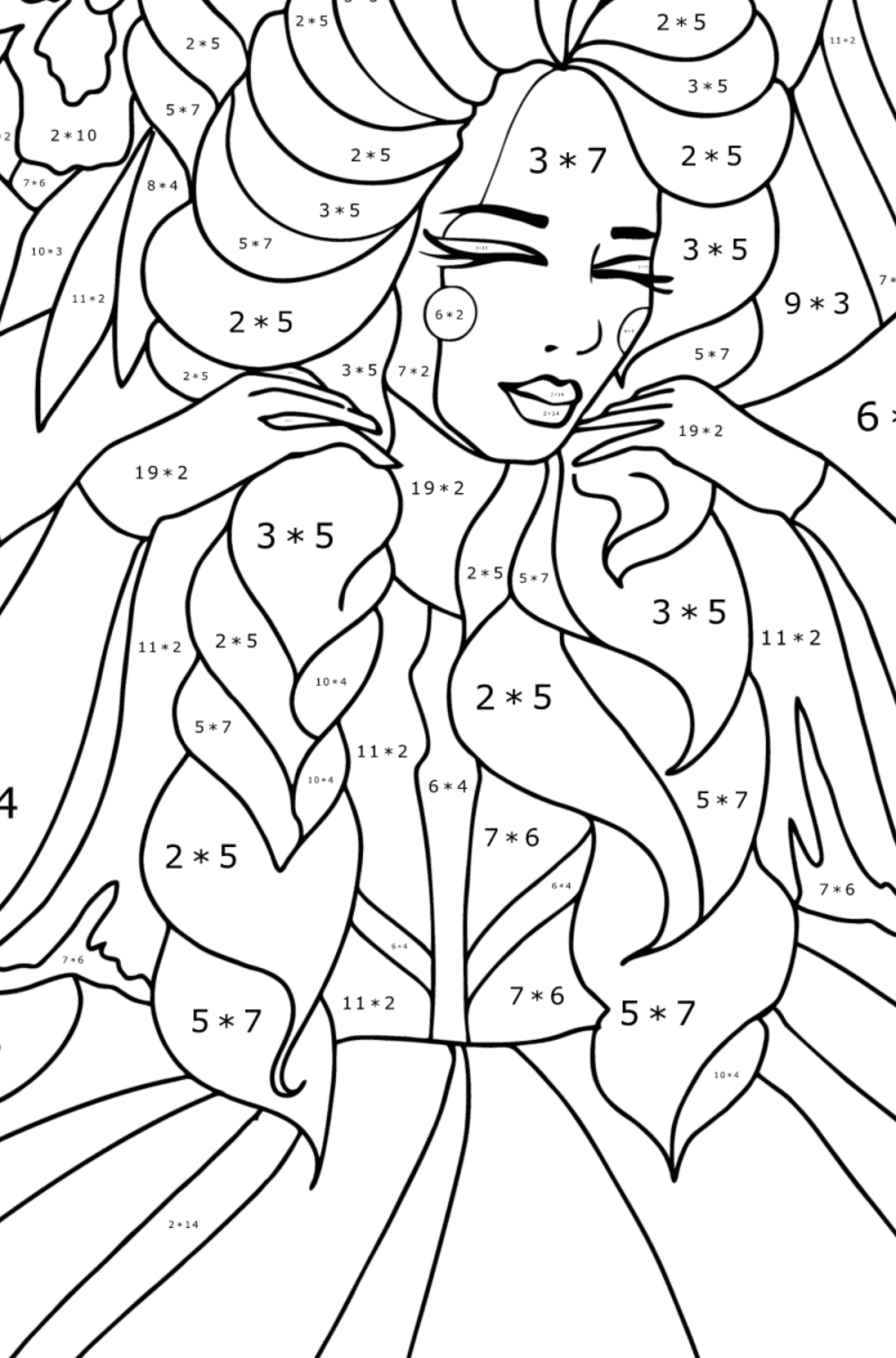 Prinsessa med gyllene hår Målarbild - Coloring-for-Adults.com