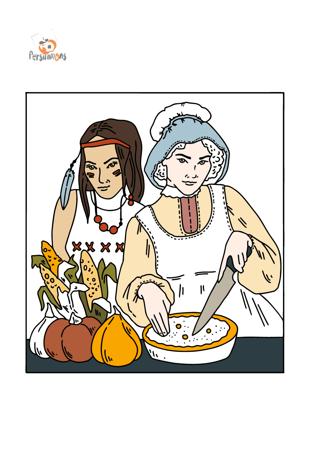 Friendship between settlers and natives coloring page online