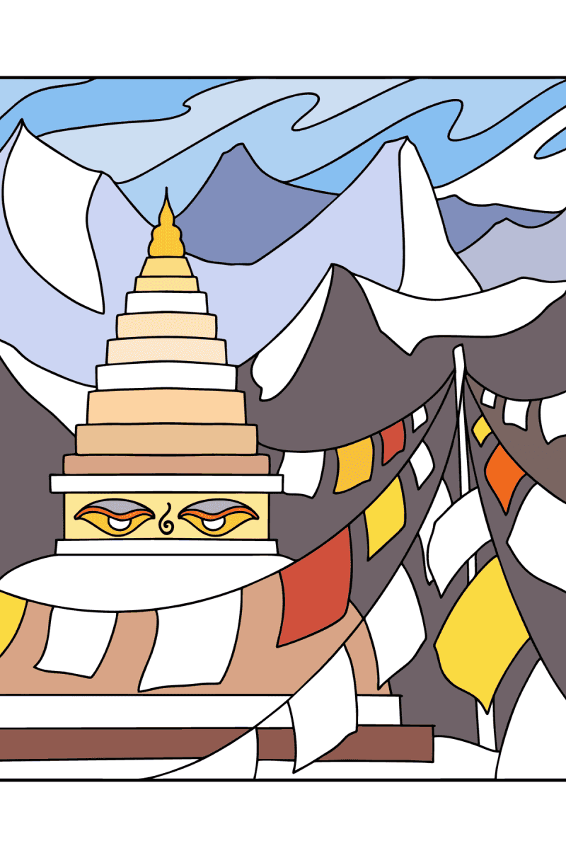 Gateway to the Buddhist monastery coloring page - Color Online!