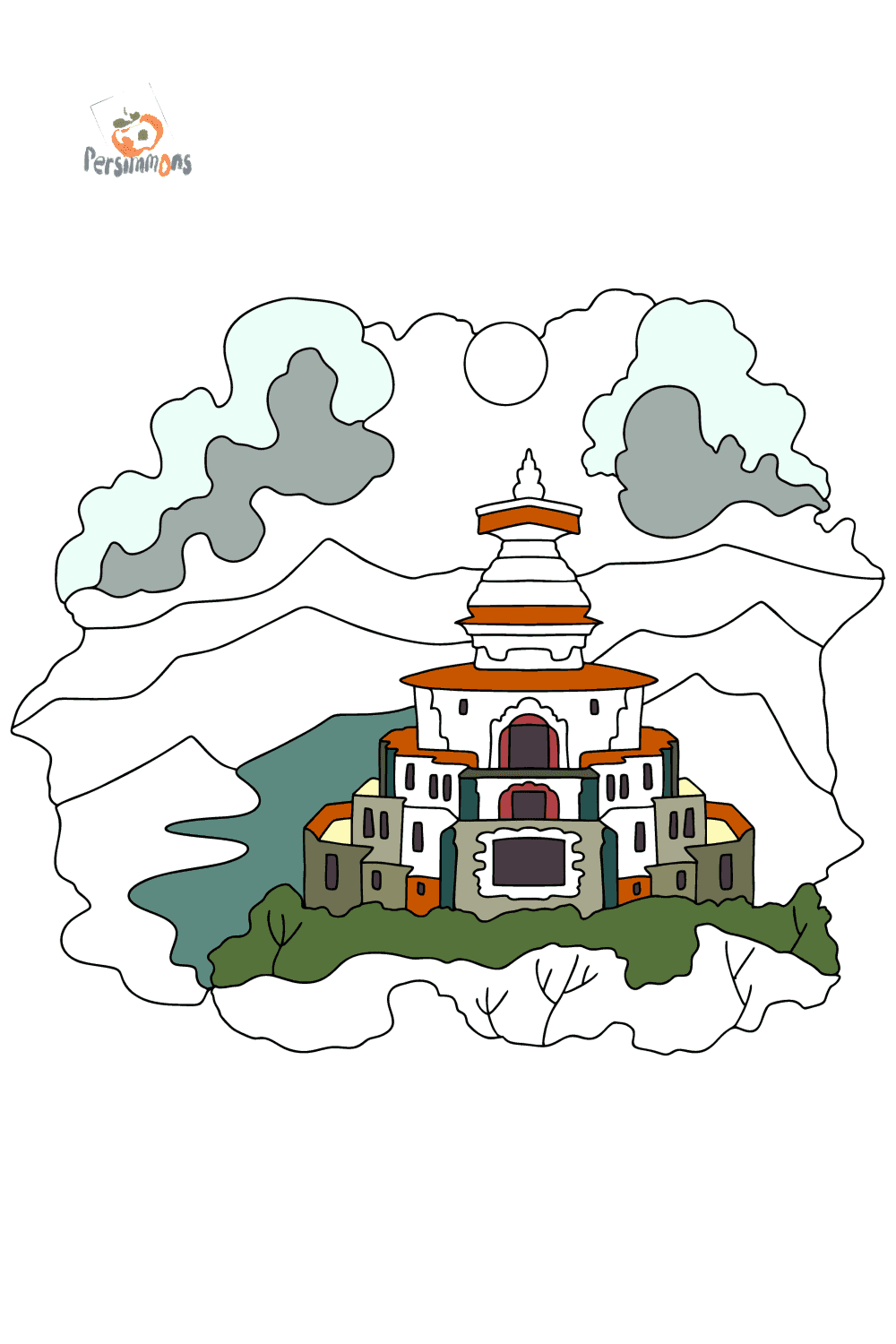 Buddhist Monastery in Himalayas coloring page ♥ Online!